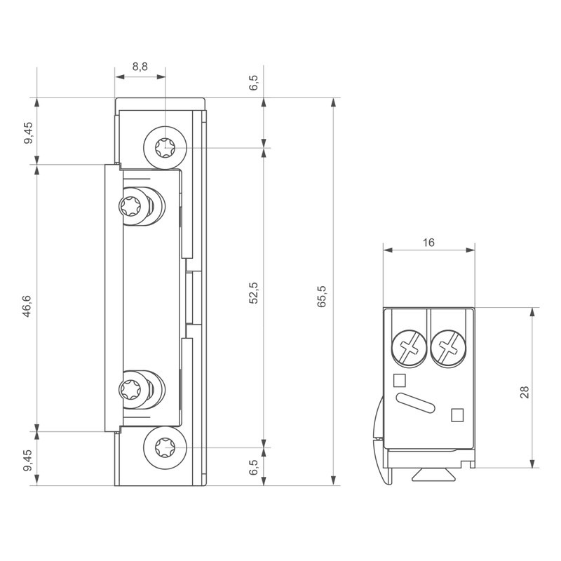 Gache electrique a rupture a encastrer compactes 16 mm - 4800 N